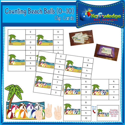 Counting Beach Balls Clip Cards (0-10)