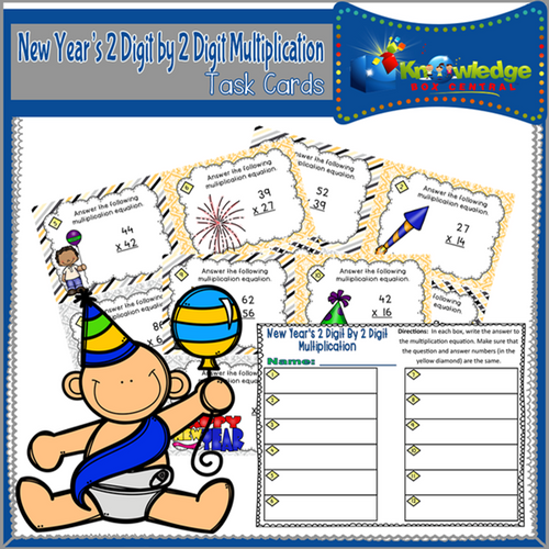 New Year's 2 Digit By 2 Digit Multiplication Task Cards With Response ...