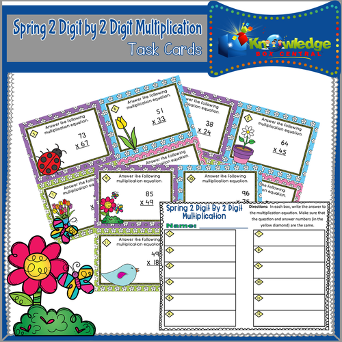 Spring 2 Digit By 2 Digit Multiplication Task Cards With Response Sheet ...