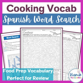 Spanish Cooking Vocabulary Word Search Activity - Amped Up Learning
