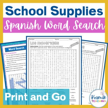 Spanish School Supplies Vocabulary Word Search - Amped Up Learning