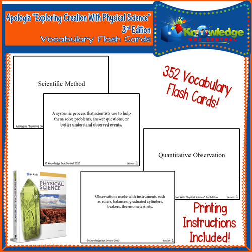 Apologia Physical Science 3rd Edition Vocabulary Word Flash Cards