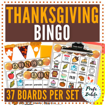 Thanksgiving Vocabulary Game BINGO Activity - 37 Boards Elementary ...