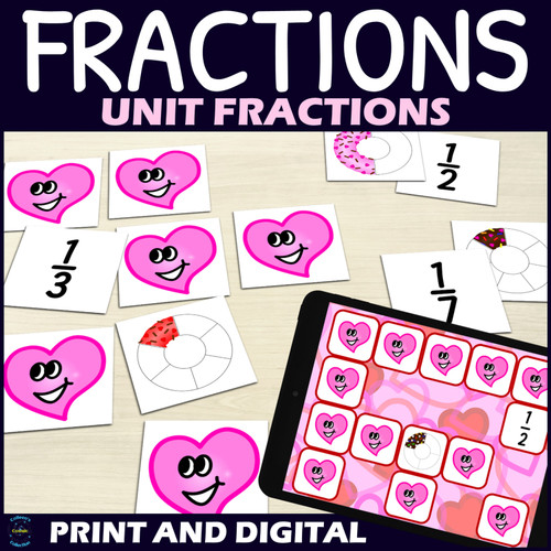 Valentines Day Unit Fractions Activity - Matching Game - Printable and ...
