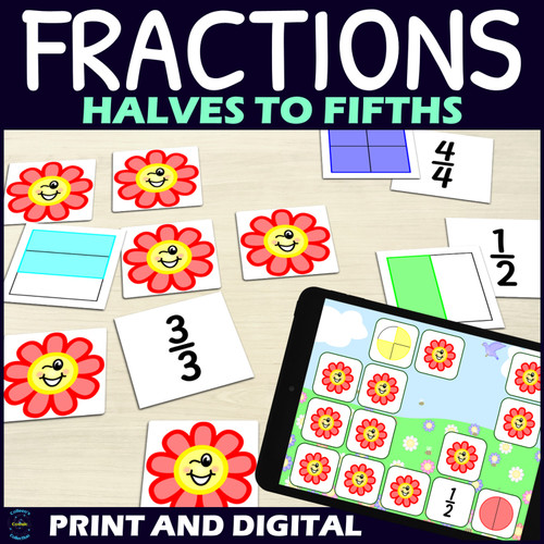Spring Common Fractions Activity - Matching Games - 1/2s - 1/5s
