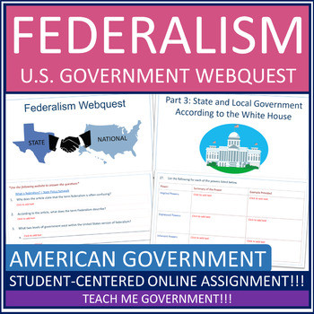 Federalism in American Government Webquest Printable Worksheet or ...