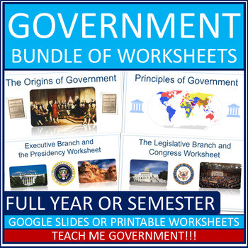 Complete Course Bundle of Printable Worksheets for American Government ...