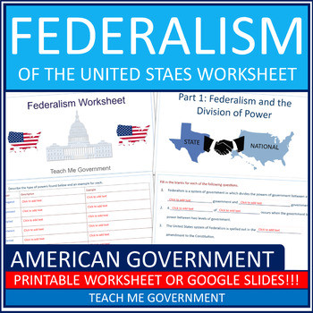 Federalism in American Government Worksheet Printable or Google Slides ...