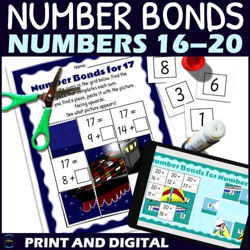 Number Bonds to 20 Activity - Cut and Paste Puzzle - 16-20 - Printable ...