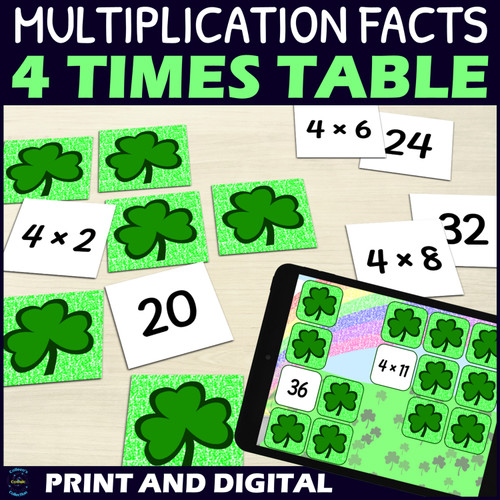St Patricks Day Multiplication Facts for 4 Times Table Activity ...