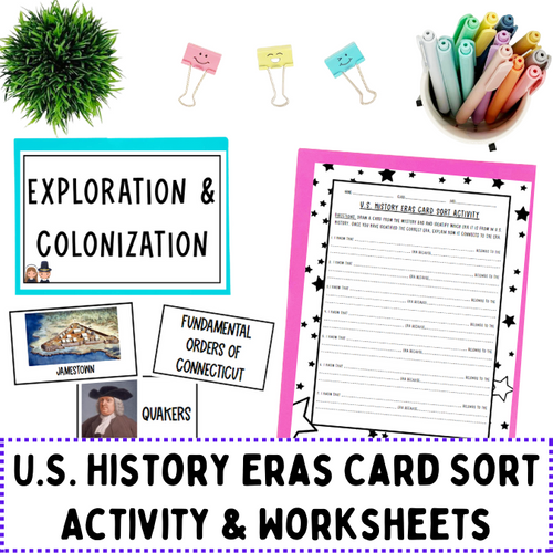 US History Eras Card Sort Mystery Bag Activity 1492-1877 - Amped Up ...