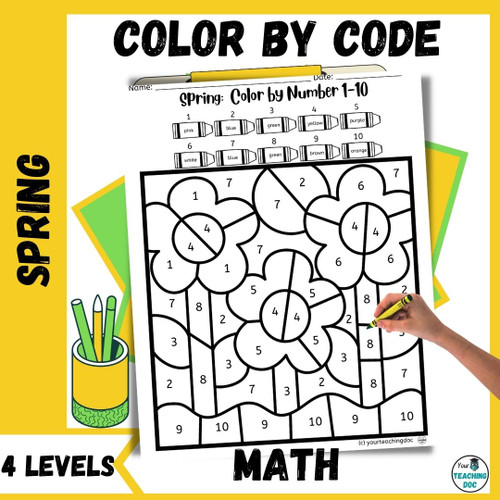 Spring Color By Code Differentiated Math Worksheets 4 Levels