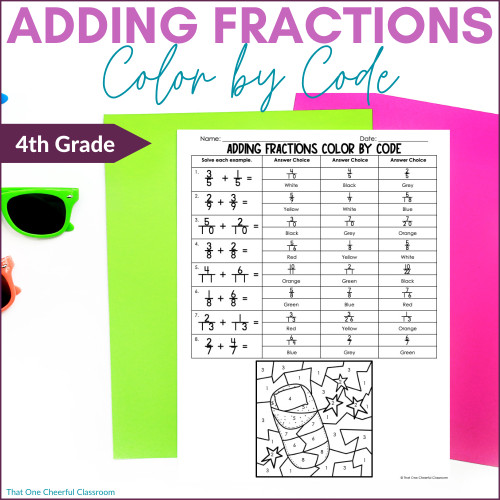 Summer Color by Number Adding Fractions Practice Worksheet - Camping ...