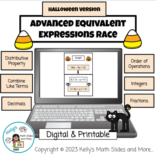 Halloween Advanced Equivalent Expressions Race - Digital and Printable ...