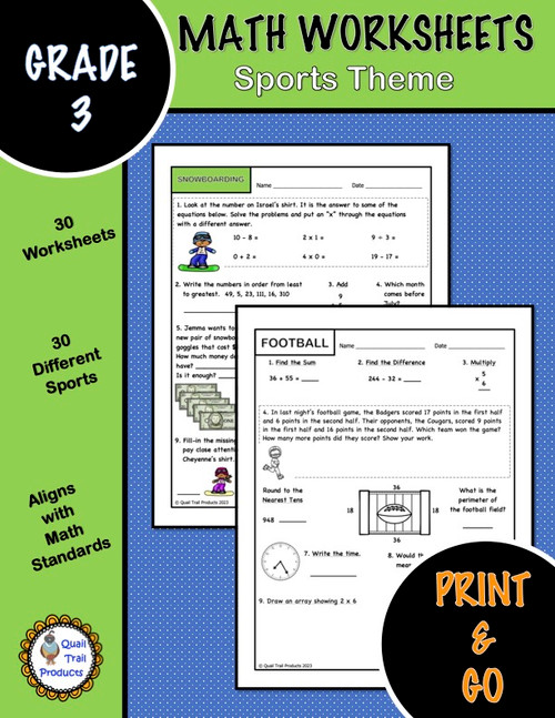 Grade 3 Math Worksheets - Sports Theme