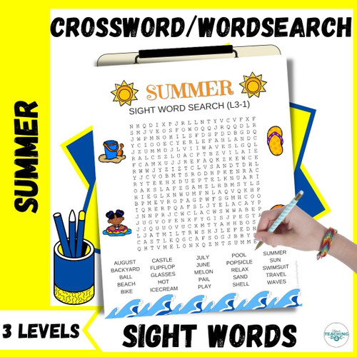 Summer Word Search and Crossword Puzzle Worksheets