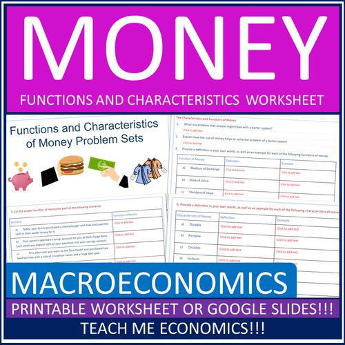 Functions & Characteristics of Money Economic Worksheet Google Slides ...