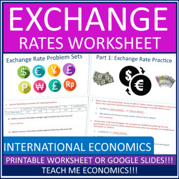 Foreign Exchange Rates Worksheet International Economics Printable or ...