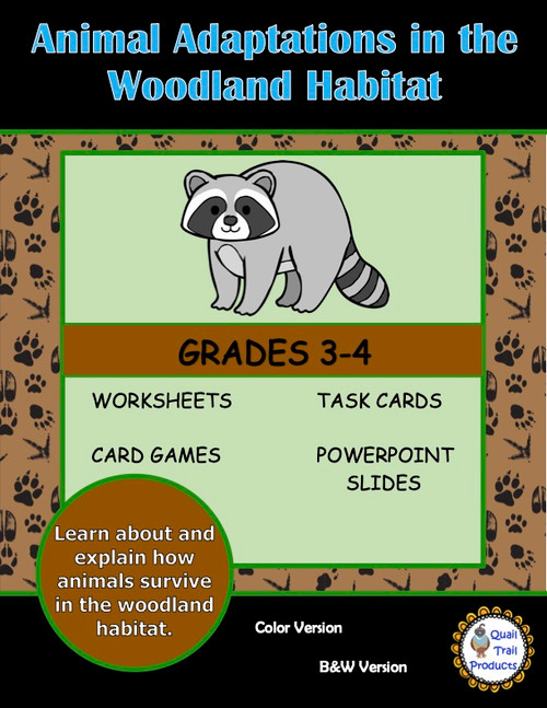 Animal Adaptations in the Woodland Habitat Activities and Worksheets