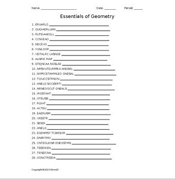 Essentials of Geometry Vocabulary Word Scramble - Amped Up Learning