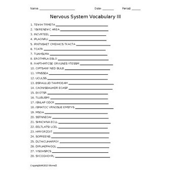 Nervous System III Word Scramble for a Medical Terminology Course ...