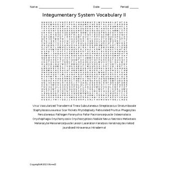 Integumentary System Vocabulary II Word Search for Medical Terminology ...