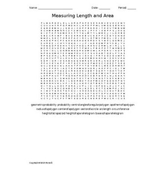 Measuring Length and Area in Geometry Vocabulary Word Search - Amped Up ...