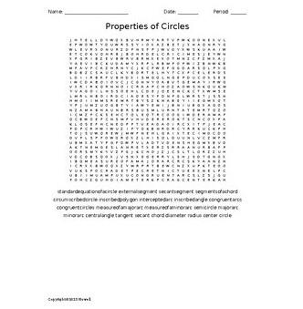 Properties of Circles in Geometry Vocabulary Word Search - Amped Up ...