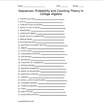 Sequences, Probability, and Counting Theory in College Algebra Word ...