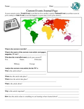 Current Events Journal Page-Social Studies - Amped Up Learning