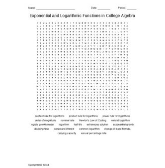 Exponential and Logarithmic Functions in College Algebra Vocabulary ...