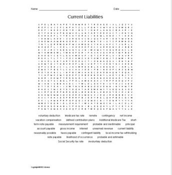 Current Liabilities in Accounting Vocabulary Word Search - Amped Up ...