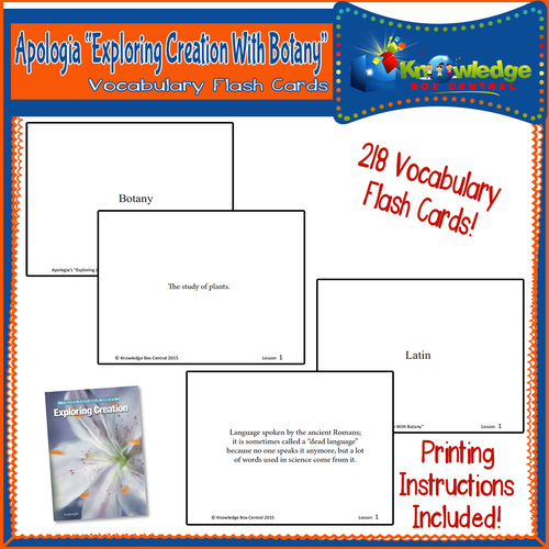Apologia Exploring Creation with Botany Vocabulary Flash Cards ...
