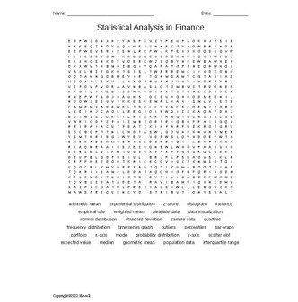 Statistical Analysis Vocabulary Word Search for a Finance Course ...