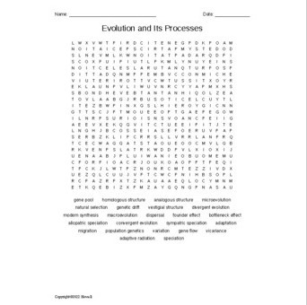 Evolution and Its Processes Word Search for an Introduction to Biology ...