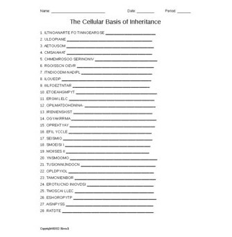 Cellular Basis of Inheritance Word Scramble for an Intro. to Biology ...