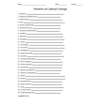 Theories of Cultural Change Vocabulary Word Scramble - Amped Up Learning