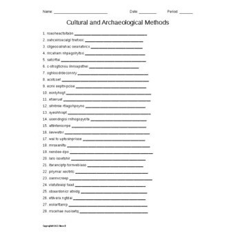 Cultural and Archaeological Methods Vocabulary Word Scramble - Amped Up ...