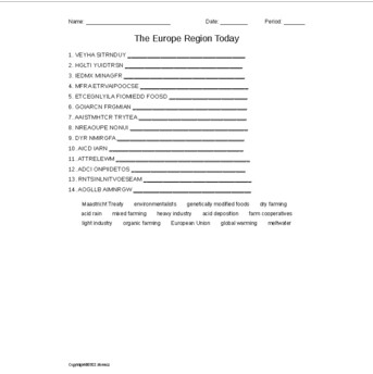 The European Region Today Vocabulary Word Scramble - Amped Up Learning