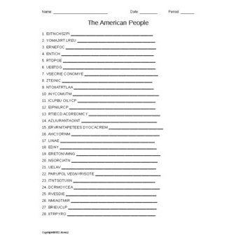 The American People Vocabulary Word Scramble for a Civics Course ...