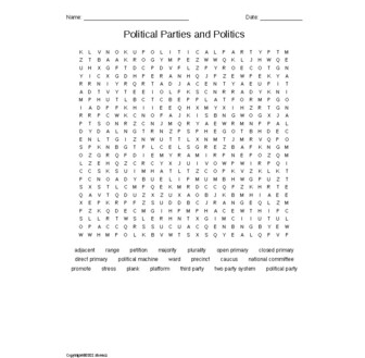 The Political Parties and Politics Vocabulary Word Search for a Civics ...