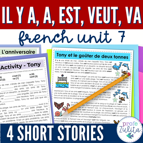 French Story Unit 7 - il y a, a, est, veut, va Comprehensible Story ...