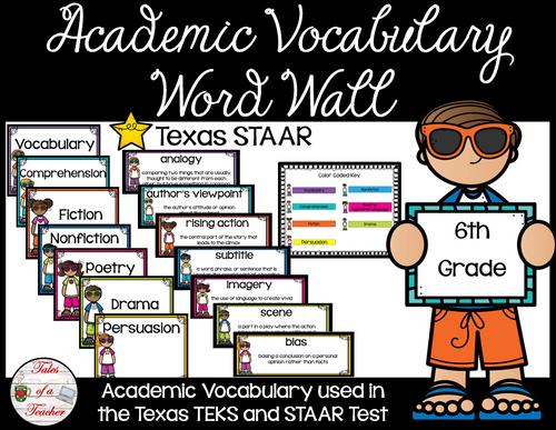 6th Grade STAAR Reading Academic Vocabulary Word Wall - Amped Up Learning