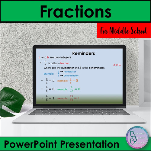 Fractions PowerPoint Presentation Lesson Middle School Math | Algebra