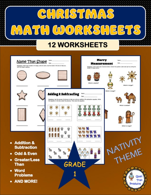 Grade 1 and Grade 2 MATH Worksheets | Christmas Theme