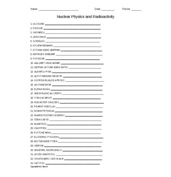 Nuclear Physics and Radioactivity Word Scramble for Physics - Amped Up ...