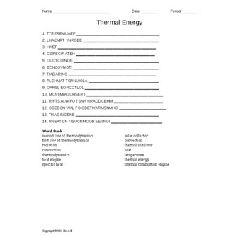 "Thermal Energy" Word Scramble for Physical Science - Amped Up Learning