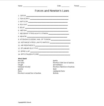 Forces and Newtons Laws Word Scramble for Physical Science - Amped Up ...