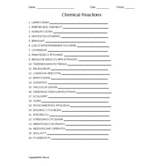 Chemical Reactions Word Scramble for Physical Science - Amped Up Learning