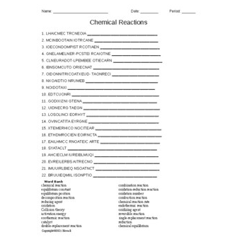Chemical Reactions Word Scramble for General Chemistry - Amped Up Learning